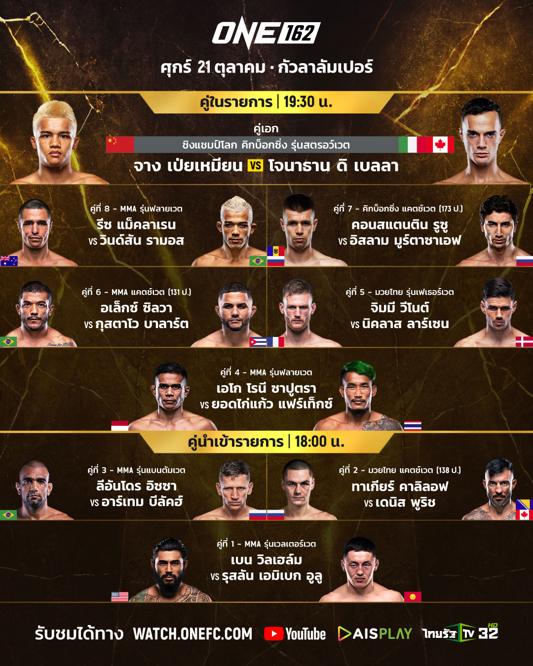วิธีรับชม ศึก ONE 162 และ ONE Fight Night 3 - ONE Championship – บ้าน ...